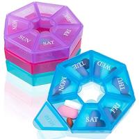 China Weekly Pill Organizer 7 Day Round Pill Box Portable Medicine Planner Small Case 7 Compartments for sale
