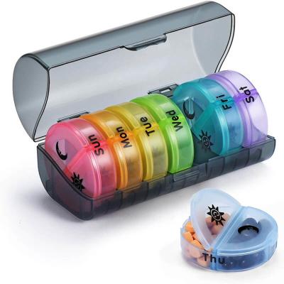 China Weekly Pill Organizer 7 Day 2 Times a Day 14 Compartments Portable Pill Box for sale