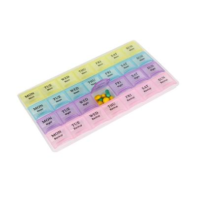 China Custom Eco Plastic 28 Grid Daily Pill Organizer Medicine Dispenser 7 Day for sale