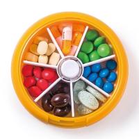 China 7 Cases Round Shape Pill Box With Weekly Pill Organizer Fruit color Pill case for sale