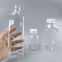 China Food Grade Bpa Free Pet Beverage Milk Bottles 8oz 12oz 16oz Empty Plastic Square Juice Bottles With Caps for sale