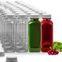 China Food Grade Bpa Free Pet Beverage Milk Bottles 8oz 12oz 16oz Empty Plastic Square Juice Bottles With Caps for sale