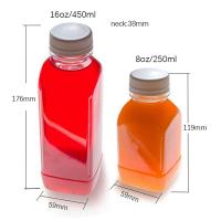 China Food Grade Bpa Free Pet Beverage Milk Bottles 8oz 12oz 16oz Empty Plastic Square Juice Bottles With Caps for sale
