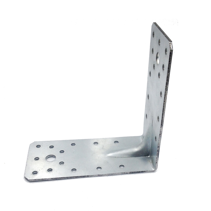 Heavy-Duty Silver Galvanised Angle Wood Connector with Beading Hole Angled Construction Angle Bracket