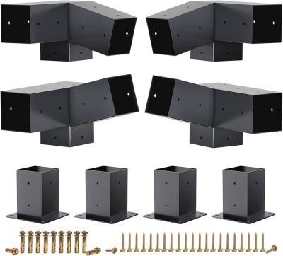 China 15° Slanted Roof Brackets 75° Pergola Corner Bracket with Post Base Gazebo Kit for 4x4'' Wooden Beams Lumber Patio Sheds for sale