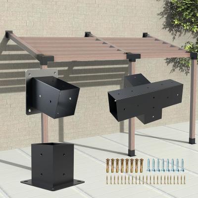 China Pergola Brackets Kit 4-Way Brackets with Post Base for 4x4'' Wooden Beams Lumber Gazebos Patio Pergola Sheds for sale