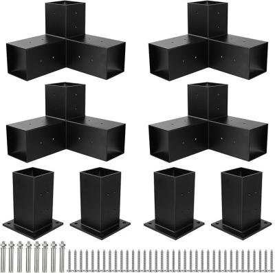 China Pergola Bracket Kit 4''x4'', 4pcs 3-Way Heavy Duty Corner Bracket Woodworks DIY Post Base Kit, Easy Installation Wooden Beams for Gazebos, Patio Pergolas, Log Cabin Outdoor Pergola Hardware for sale