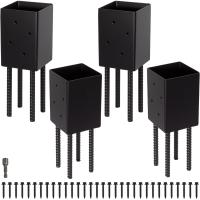 China Fence Post Holder Ground Spike Use for Concrete Deck - Post Base Anchor Metal Black Powder Coated 4 Inches x 4 Inches (Inner Dia 3.5x3.5) for sale