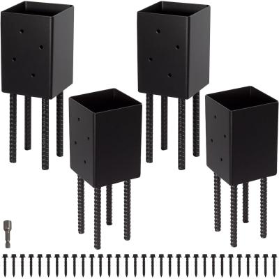 China Fence Post Holder Ground Spike Use for Concrete Deck - Post Base Anchor Metal Black Powder Coated 4 Inches x 4 Inches (Inner Dia 3.5x3.5) for sale