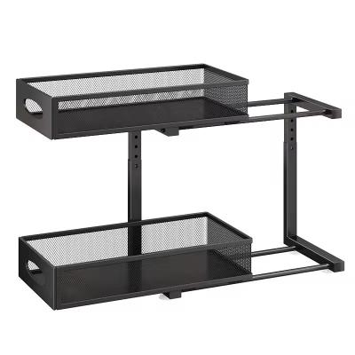 China Heavy Duty Metal Pull Out Cabinet Organizer with Adjustable Height and Full Extension Slides for Under Sink Storage for sale