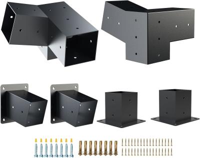 China 15°Slanted Roof Outdoor Pergola Bracket Kit 4-Way Steel Brackets for Log Cabin Pavilion Gazebo Wall Mount Extension for sale