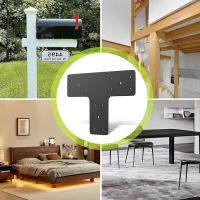 China T Post Bracket 4PCS,14x10'' T Flat Mending Plate for Wood 4x4,6x6 Lumber, Black Powder Coated Heavy Duty Pergola Brackets,T Beam Bracket, T Truss Bracket,T Shape Post to Beam Connectors for sale