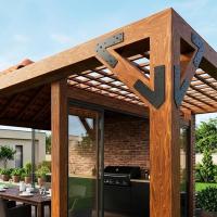 China V Post Brackets 4PCS,10x8.5 Heavy Duty V Brackets,Flat Mending Plate for 4x4/6x6 Wood Lumber,Black V-Shaped Pergola Brackets,House Gazebo Repair Brackets,Truss to Beam Connector for sale