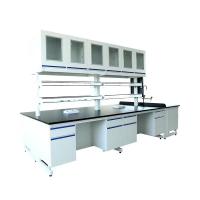 China Steel Wood Modular Laboratory Benches C Frame Laboratory Island Table With Sink And Reagent Rack for sale