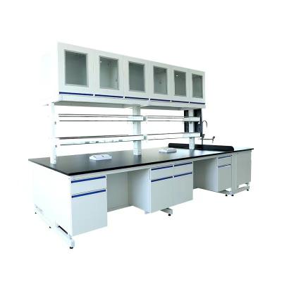 China Steel Wood Modular Laboratory Benches C Frame Laboratory Island Table With Sink And Reagent Rack for sale