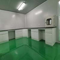 China Steel Wood Modular Laboratory Benches C Frame Laboratory Island Table With Sink And Reagent Rack for sale