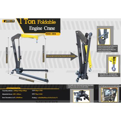 China Foldable 1 Ton Capacity Engine Crane with Adjustable Boom for Garage and Shop Use for sale