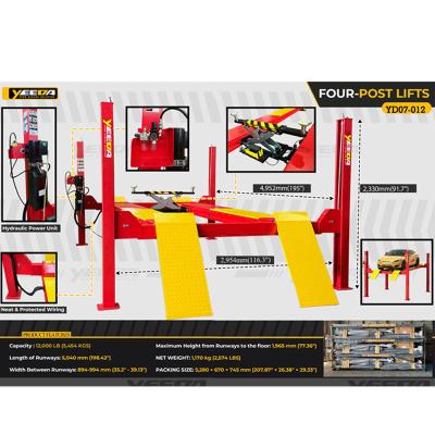 China Four-Post Vehicle Lift with 12000LB Capacity Hydraulic Power Unit and 198.42