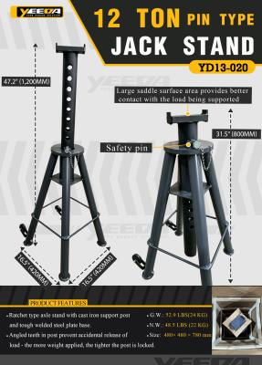 China 12 Ton Capacity Pin Type Jack Stand with Safety Pin and Angled Teeth Post Lock and Large Saddle Surface Area for sale