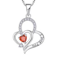 China Real Silver I Love You Heart Pendant Necklace Multi Color Heart Cubic Zirconia Luxury Silver 925 Heart Necklace Jewelry for sale
