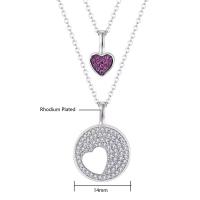 China YASVITTI Wholesale Rhodium Plated 925 Sterling Silver Zircon Jewelry Customized Romantic Pink Heart Bling Charm Necklace for sale