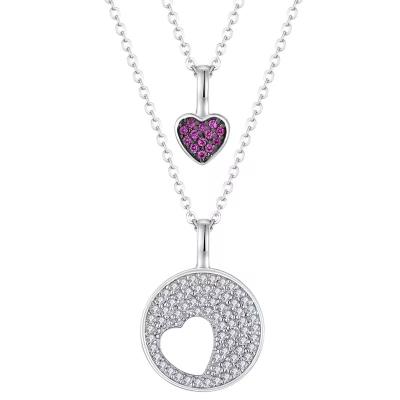 China YASVITTI Wholesale Rhodium Plated 925 Sterling Silver Zircon Jewelry Customized Romantic Pink Heart Bling Charm Necklace for sale