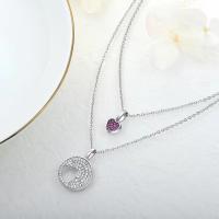 China YASVITTI Wholesale Rhodium Plated 925 Sterling Silver Zircon Jewelry Customized Romantic Pink Heart Bling Charm Necklace for sale