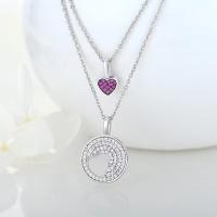 China YASVITTI Wholesale Rhodium Plated 925 Sterling Silver Zircon Jewelry Customized Romantic Pink Heart Bling Charm Necklace for sale