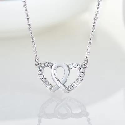 China YASVITTI White Cubic Zirconia  Rhodium Plated 925 Double Sterling Silver Heart Pendant Necklace Jewelry Valentine  Gift for sale