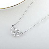 China YASVITTI White Cubic Zirconia  Rhodium Plated 925 Double Sterling Silver Heart Pendant Necklace Jewelry Valentine  Gift for sale