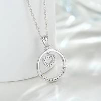 China YASVITTI Valentine Day Gift 925 Sterling Silver Necklace Round CZ Platinum Plated Heart Pendant Fashion Jewelry Necklace for sale