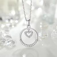 China YASVITTI Valentine Day Gift 925 Sterling Silver Necklace Round CZ Platinum Plated Heart Pendant Fashion Jewelry Necklace for sale