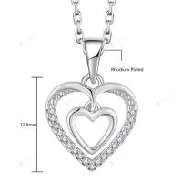 China YASVITTI 925 Sterling Silver Double Hollow CZ Stone Diamond Jewelry Custom Large Mini Heart Shaped Pendant Necklace for sale