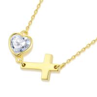 China YASVITTI Bezel Heart  Cubic Zirconia Necklace 925 Silver Classic Cross Plain Necklace 18K Gold Plated Wholesale Factory for sale