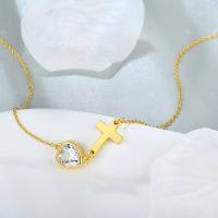 China YASVITTI Bezel Heart  Cubic Zirconia Necklace 925 Silver Classic Cross Plain Necklace 18K Gold Plated Wholesale Factory for sale