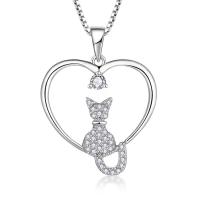 China YASVITTI Heart Cat Necklace 925 Sterling Silver Cubic Zirconia Platinum Plated Cat Necklace Jewelry Wholesale Factory for sale