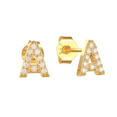 China Fashion Sterling Silver A-z Alphabet Earrings 18k Gold Plated 925 Silver Letter Stud Earrings for sale