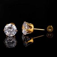 China Fashionable Titanium Steel Fine Needle Stainless Steel Earrings Round 18k Gold-plated Zircon Earrings for sale