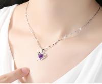 China 5A CZ Sterling Silver Heart Pendant Necklace for sale