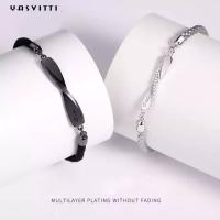 China 8.7in 7g Sterling Silver Jewelry Bracelets 3A CZ Black String Bracelet for sale