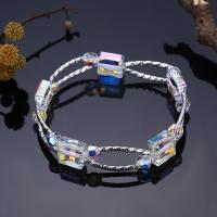 China 2.6in 0.38oz Square Crystal Bracelet 3 Layer Synthetic Slider Silver Bracelet for sale