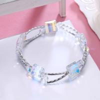China 2.6in 0.38oz Square Crystal Bracelet 3 Layer Synthetic Slider Silver Bracelet for sale