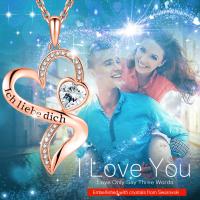 China Rose Gold Crystal Double Heart Necklace 18in 0.29oz Austrian crystal Crystals Rhodium Plated for sale