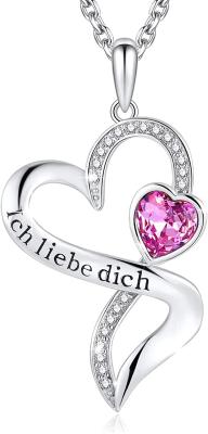 China 925 Sterling Silver Personalized Double Heart Necklace Rhodium Plated Austrian crystal Crystals for sale