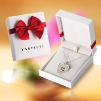 China 0.79x0.98in Sterling Silver Double Heart Necklace Austrian crystal Yellow Crystal for sale