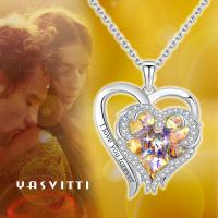 China 0.79x0.98in Sterling Silver Double Heart Necklace Austrian crystal Yellow Crystal for sale