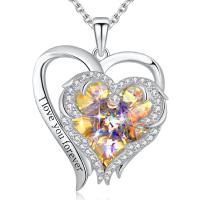 China 0.79x0.98in Sterling Silver Double Heart Necklace Austrian crystal Yellow Crystal for sale