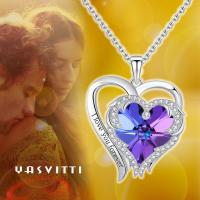 China Hypoallergenic 925 Sterling Silver Heart Pendant Necklace Austrian crystal Purple Crystal for sale