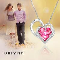 China Lead Free Sterling Silver Heart Pendant Necklace 1.18x0.98in Austrian crystal Pink Crystal for sale