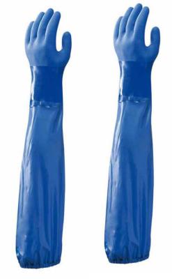 China Blue Color Oil Resistant Gloves , Long Sleeve Work Gloves Non Powdered for sale